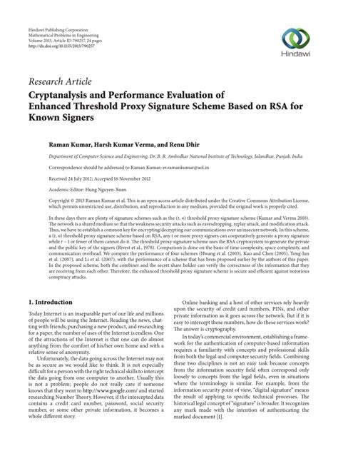 pdf cryptanalysis and performance evaluation of enhanced threshold proxy signature scheme
