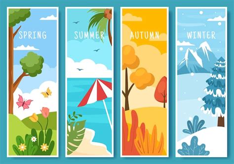 Premium Vector Scenery Of The Four Seasons Of Nature With Landscape