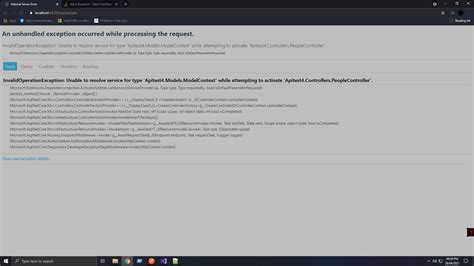 Unable To Resolve Service Context While Attempting To Activate Controller When Scaffolding