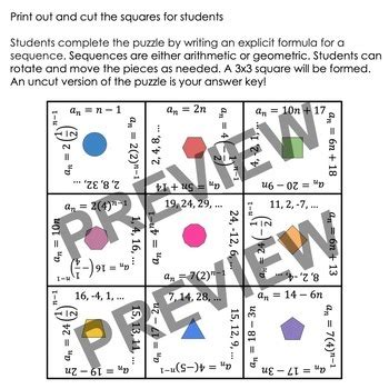 Sequences Explicit Form Arithmetic And Geometric Puzzle Activity