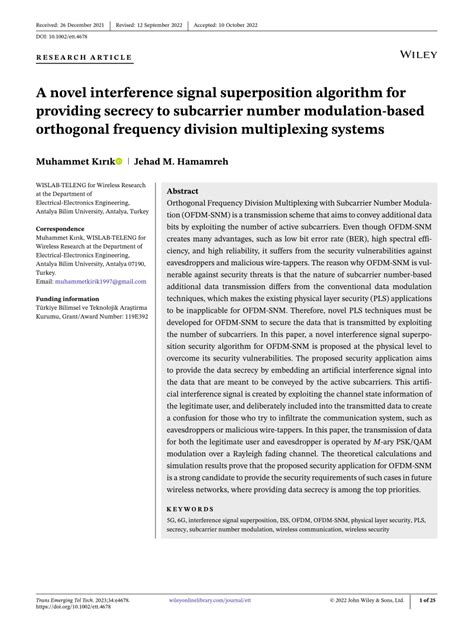 a novel interference signal superposition algorithm for providing secrecy to subcarrier number