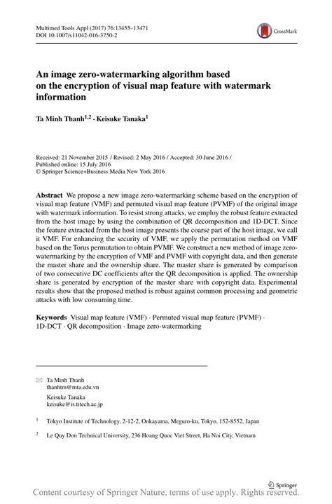 an image zero watermarking algorithm based on the encryption of visual map feature with