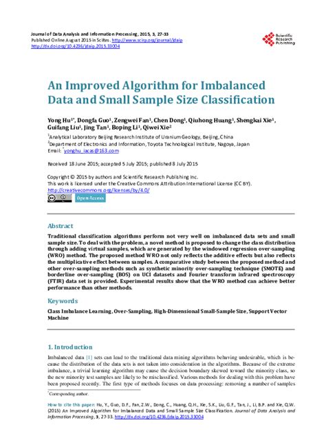 pdf an improved algorithm for imbalanced data and small sample size classification
