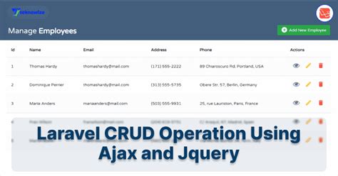 laravel crud operation using ajax and jquery