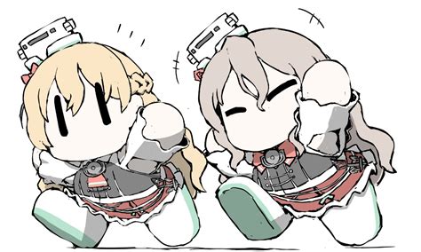 Safebooru 2girls Anchor Bodice Braid Chibi Closed Eyes Grey Hair Hair Between Eyes Hair Ribbon