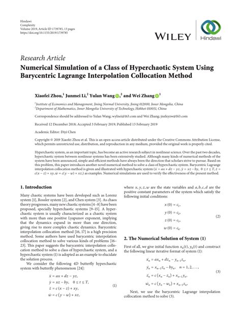 pdf numerical simulation of a class of hyperchaotic system using barycentric lagrange