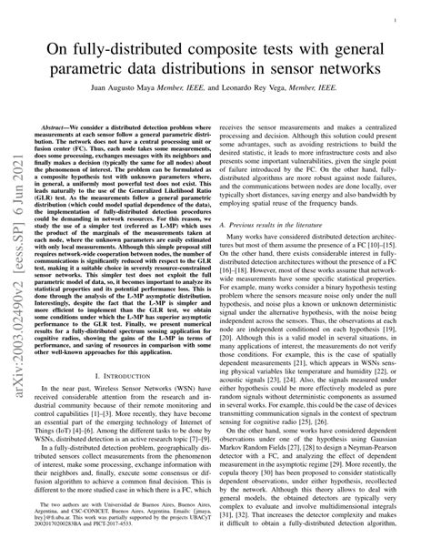 pdf design and theoretical performance analysis of a fully distributed detection algorithm
