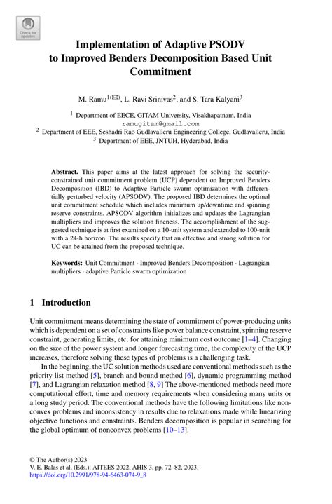 pdf implementation of adaptive psodv to improved benders decomposition based unit commitment
