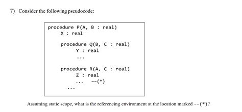 solved consider the following pseudocode assuming static
