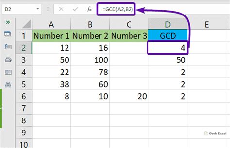 como usar a função gcd do excel