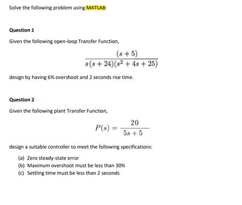 solved solve the following problem using matlab question 1