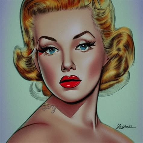 Beautiful Intricate Merilyn Monroe Pinup Girl Detailed Portrait Illustration In The Style Of