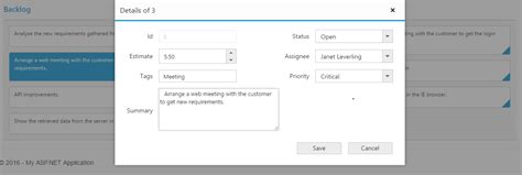 Editing With Kanban Widget For Syncfusion Essential Aspnet