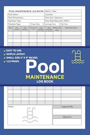 Swimming Pool Maintenance Log Book Pool Maintenance Checklist Record