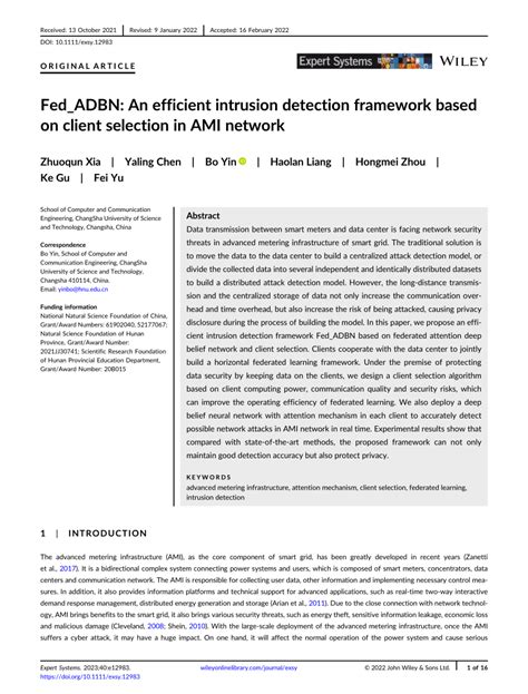 fed adbn an efficient intrusion detection framework based on client selection in ami network