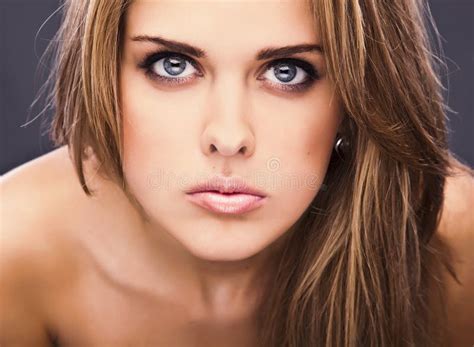 Young Sensual And Beauty Brunette Woman Pose Against Wooden Background Black White Photo Stock