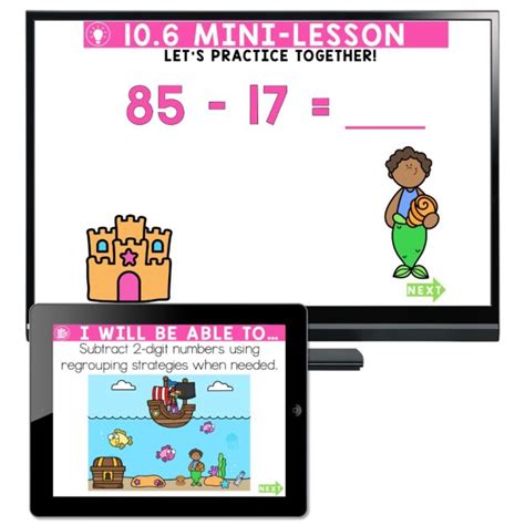 lucky to learn math lesson 10 6 2 digit subtraction review teaching slides lucky little
