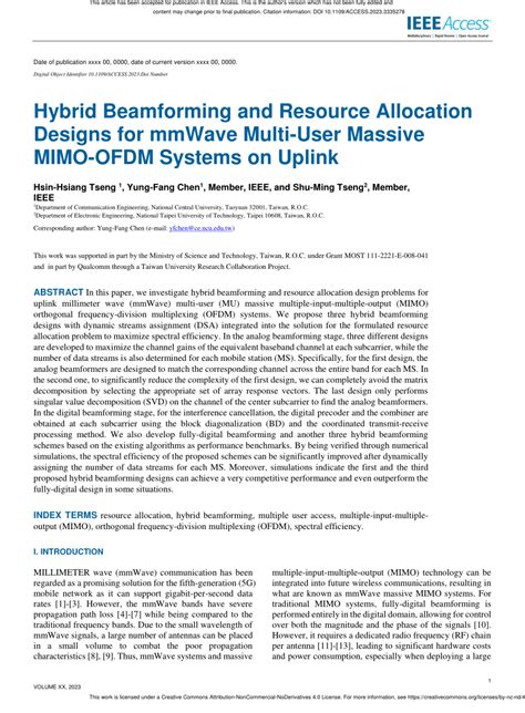 pdf hybrid beamforming and resource allocation designs for mmwave multi user massive mimo ofdm