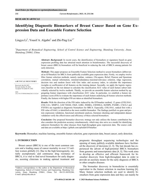 pdf identifying diagnostic biomarkers of breast cancer based on gene expression data and
