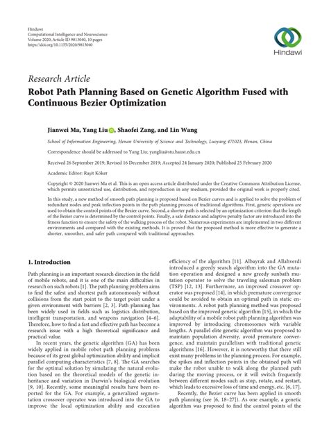 pdf robot path planning based on genetic algorithm fused with continuous bezier optimization