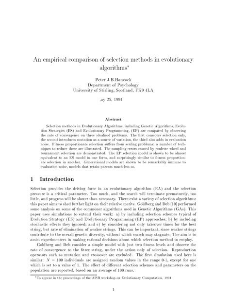 pdf an empirical comparison of selection methods in evolutionary algorithms