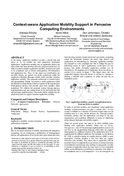 pdf context aware application mobility support in pervasive computing environments karan