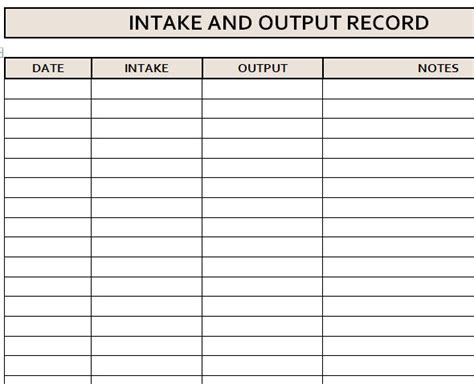 Printable Intake And Output Sheets