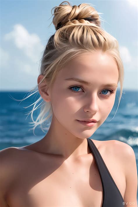 Blond Woman With Blue Eyes And A Black Bikini Posing For A Picture Youthful Face Gorgeous