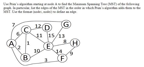 solved use prim s algorithm starting at node a to find the