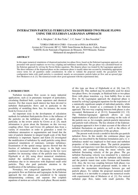 pdf interaction particle turbulence in dispersed two phase flows using the eulerian