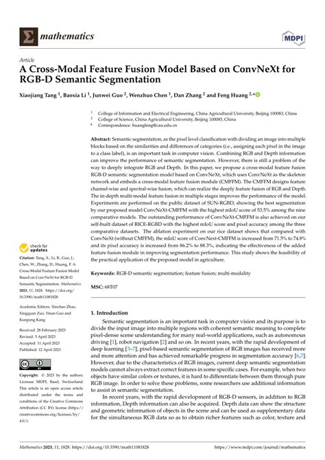 pdf a cross modal feature fusion model based on convnext for rgb d