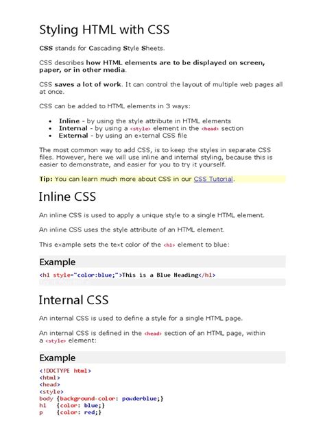 styling html with css example pdf cascading style sheets html