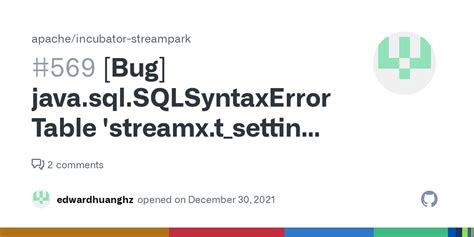 Bug Java Sql SQLSyntaxErrorException Table Streamx T Setting Doesn