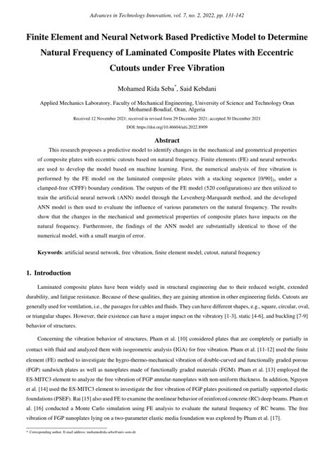 pdf finite element and neural network based predictive model to determine natural frequency of