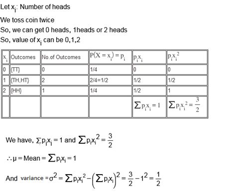 find the mean and variance of the number of heads when two coins are tossed simultaneously