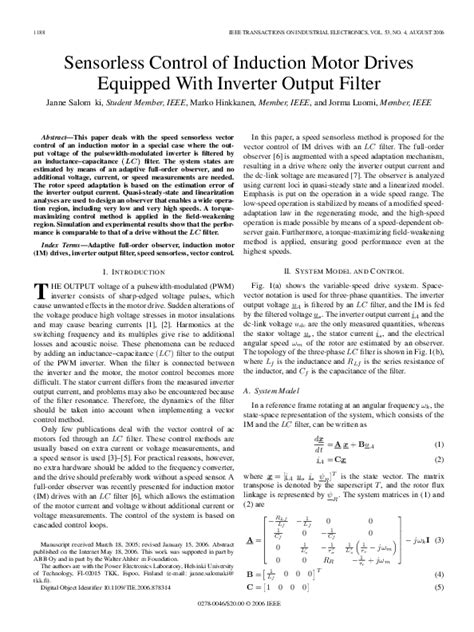 pdf sensorless control of induction motor drives equipped with inverter output filter marko