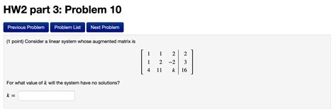 solved 1 point consider a linear system whose augmented