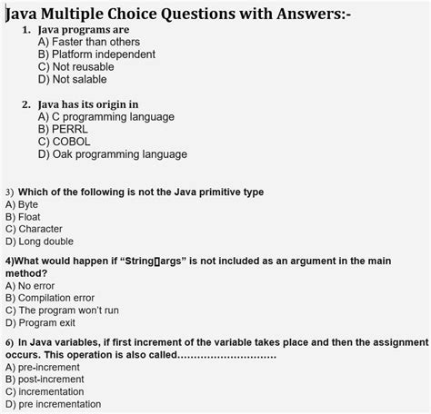 SOLVED Java Multiple Choice Questions With Answers 1 Java Programs