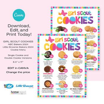 New Abc Girl Scout Cookie Menu Abc Bakers Editable Pdf