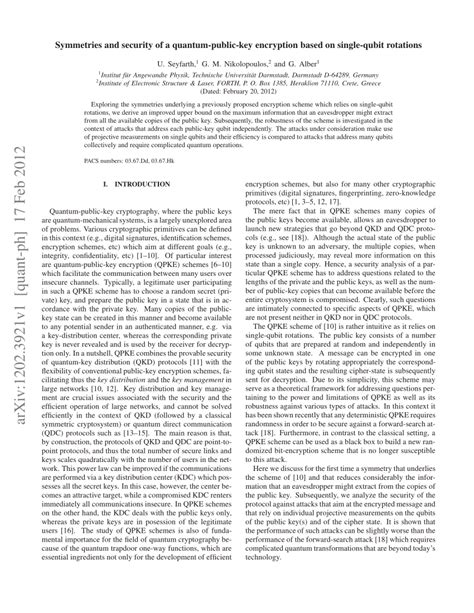 pdf symmetries and security of a quantum public key encryption based on single qubit rotations