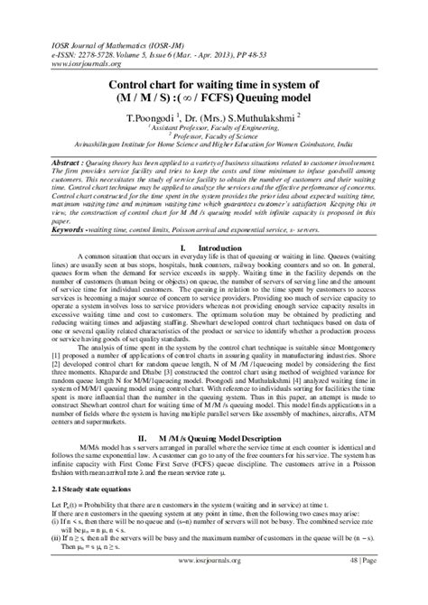 pdf control chart for waiting time in system of m m s ∞ fcfs queuing model iosr