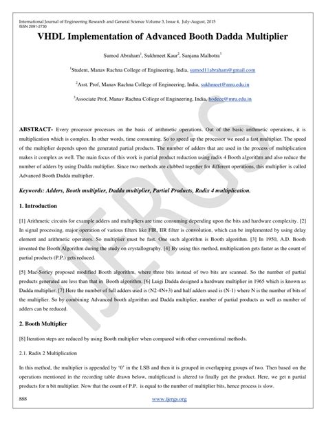 pdf vhdl implementation of advanced booth dadda multiplier