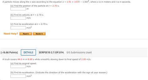 solved a particle moves along the x axis according to the