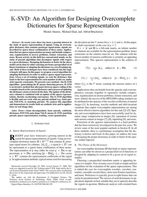 k svd an algorithm for designing overcomplete dictionaries for sparse representation docslib