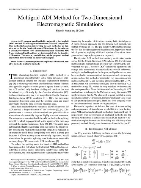 pdf multigrid adi method for two dimensional electromagnetic simulations