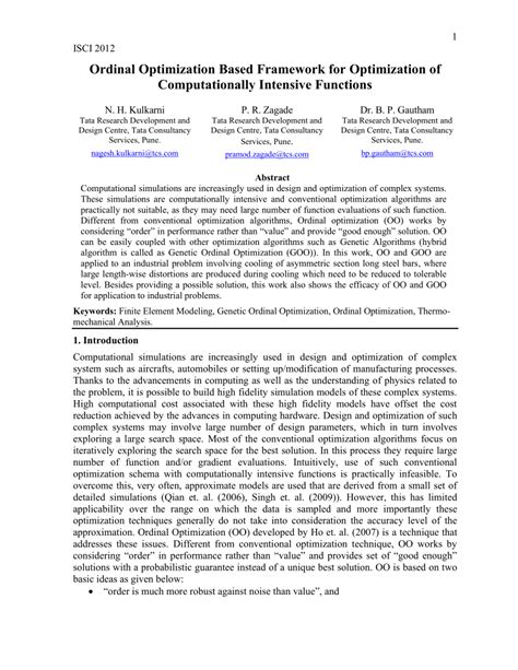 pdf ordinal optimization based framework for optimization of computationally intensive functions