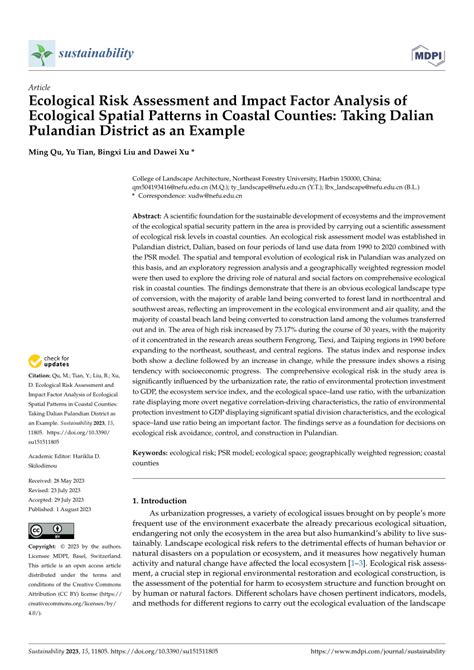 pdf ecological risk assessment and impact factor analysis of ecological spatial patterns in