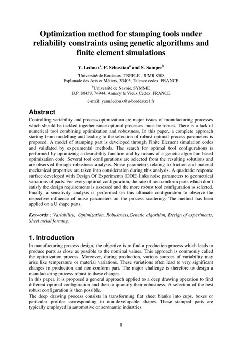 pdf optimization method for stamping tools under reliability constraints using genetic