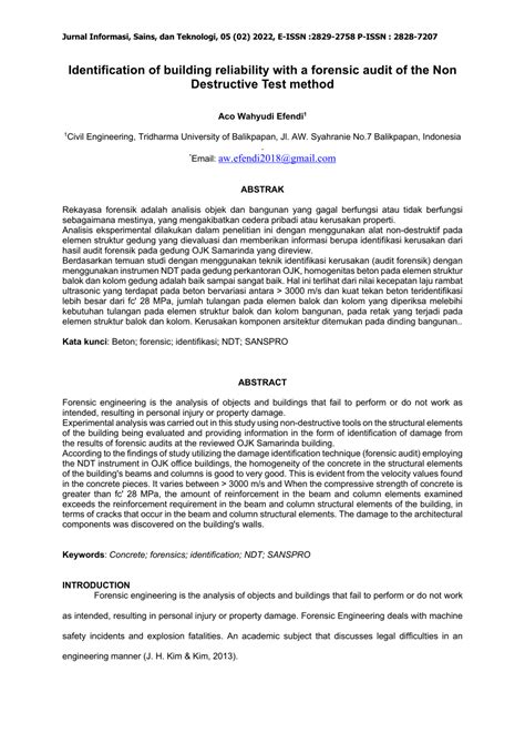 pdf identification of building reliability with a forensic audit of the non destructive test