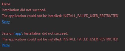 INSTALL FAILED USER RESTRICTED MEJOR PROGRAMACION